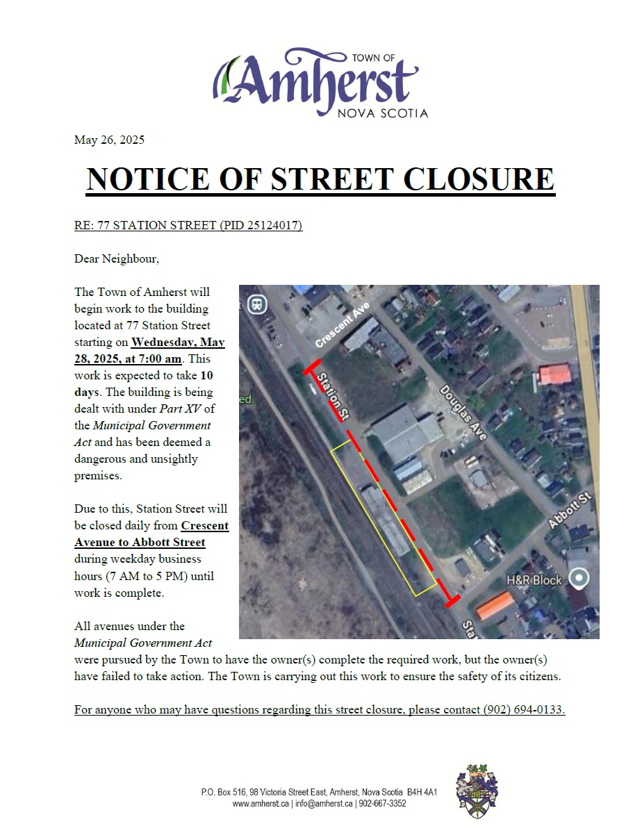 Notice of street closure - Station Street, beginning May 28, 2025 ...